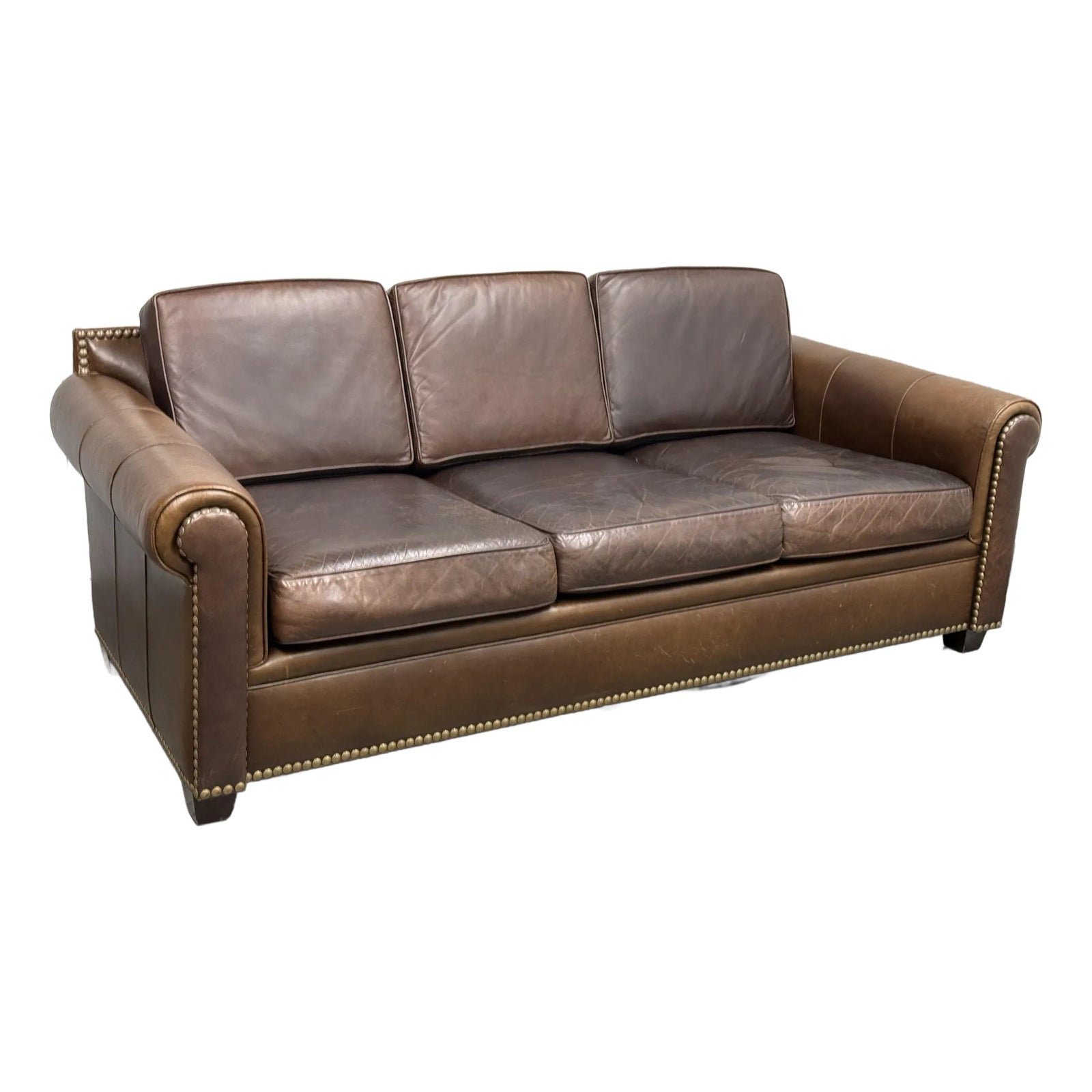 Charter Furniture Traditional Rolled Arm Edelmans Leather Sofa | Chairish