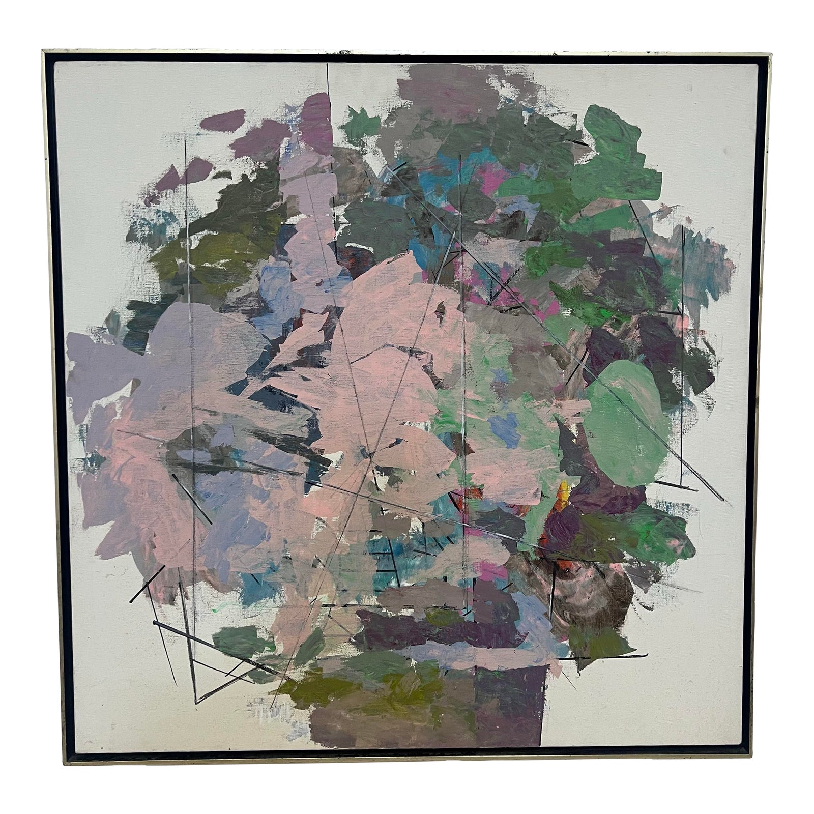 Vintage Midcentury Flower Pot Abstract Painting | Chairish