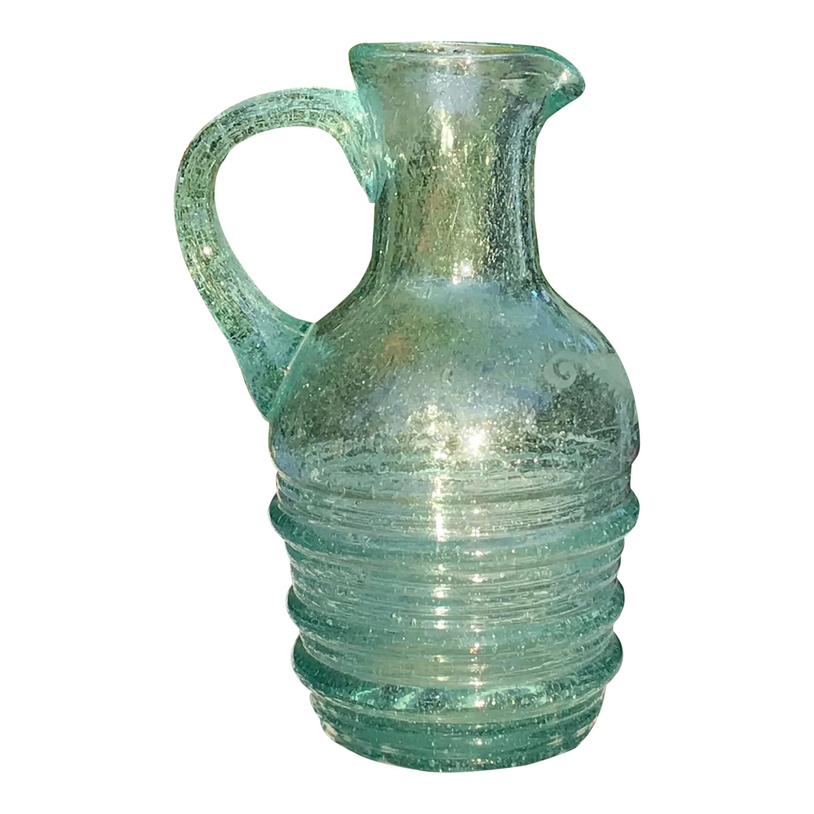 Antique Nordic Hand Blown Green Ewer Pitcher | Chairish