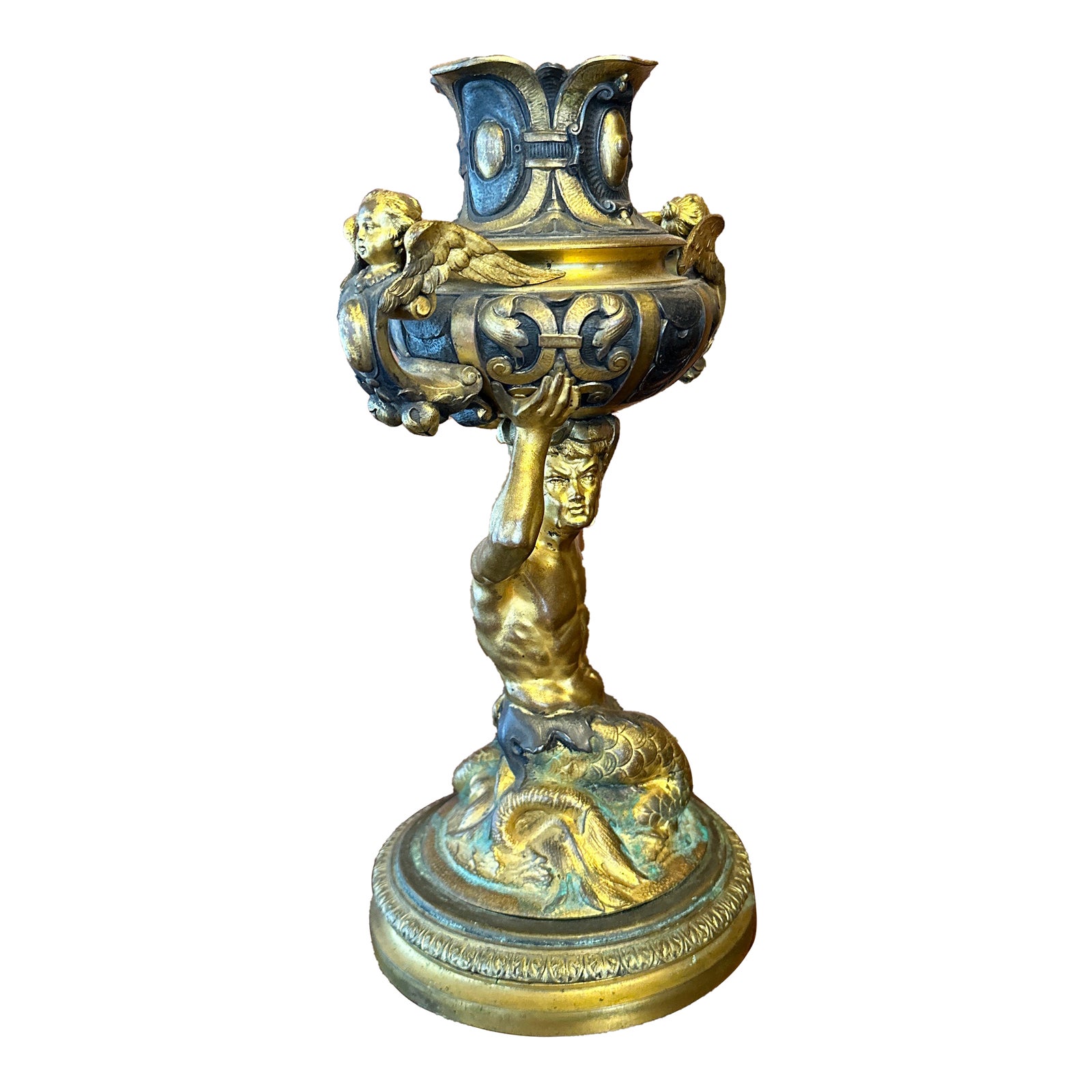 1920s Merman Bronze Candlestick | Chairish