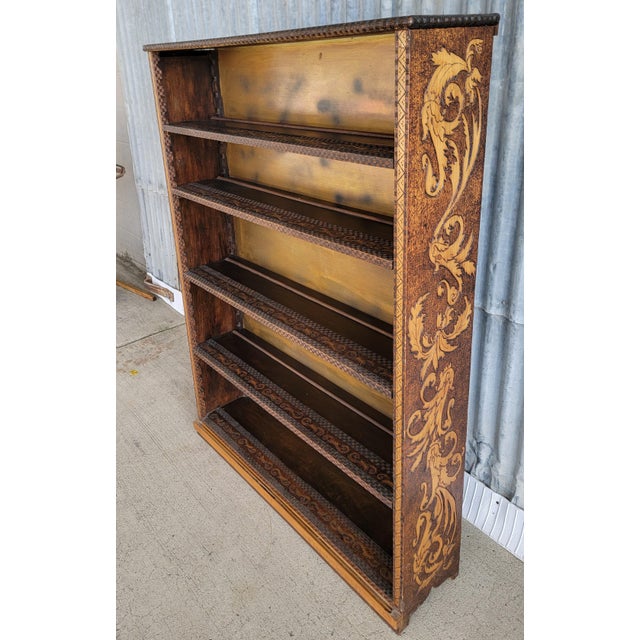 Pyrography Bookshelf Early 1900's | Chairish