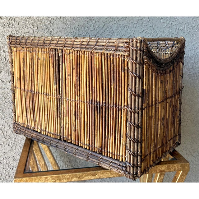 Mid 20th-Century Pencil Reed Tortoiseshell Rattan Media Storage Basket ...