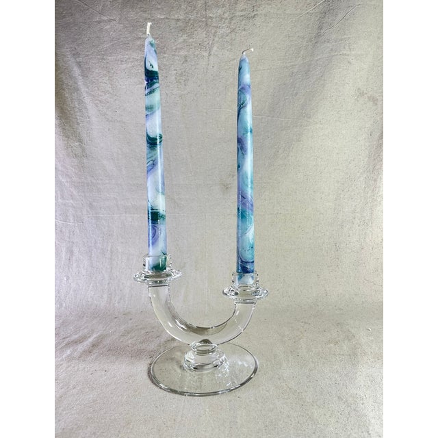 Vintage 1950's Art Deco Crystal Double Candlestick Holder | Chairish