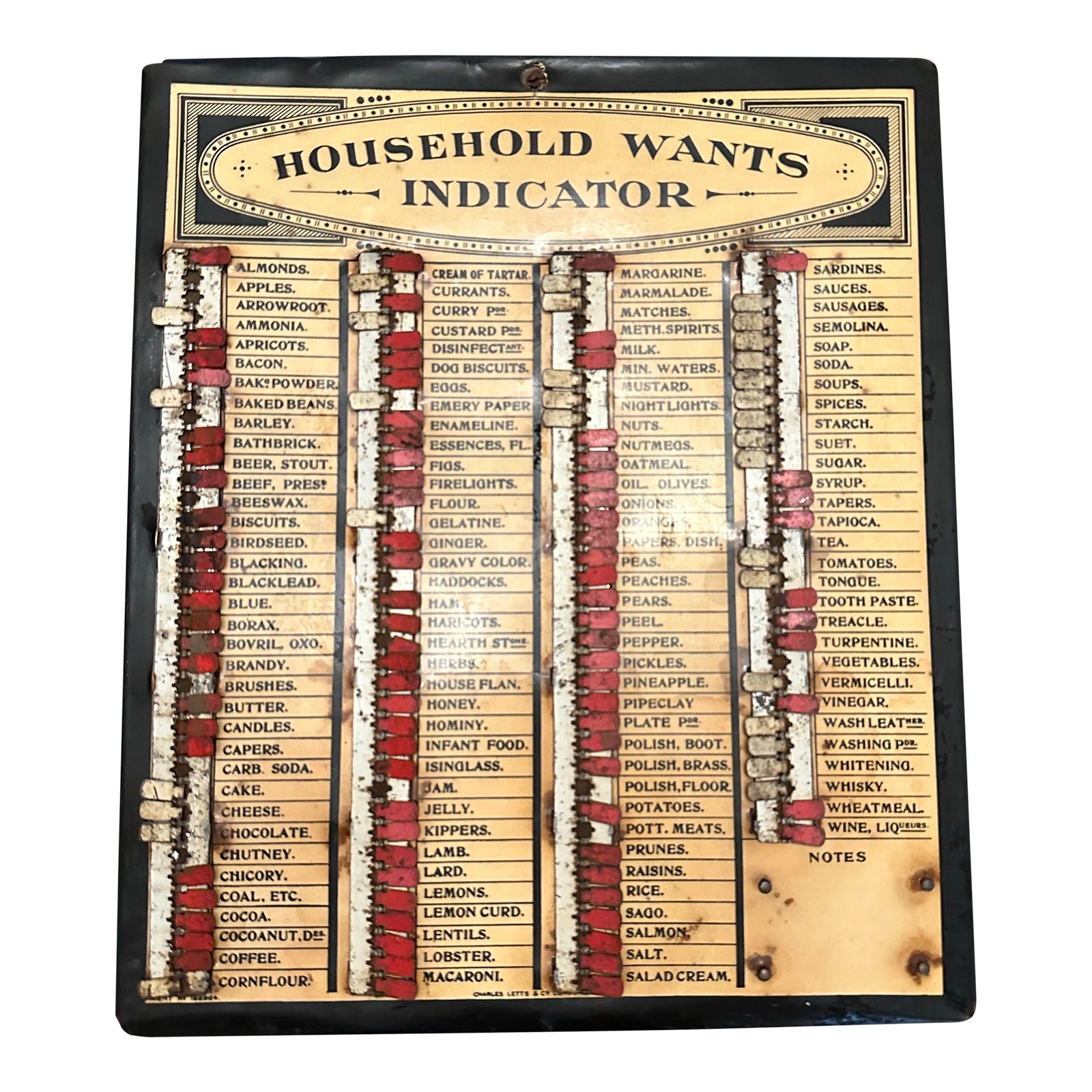 Early 20th Century Charles Lett and Co. Household Wants Indicator ...