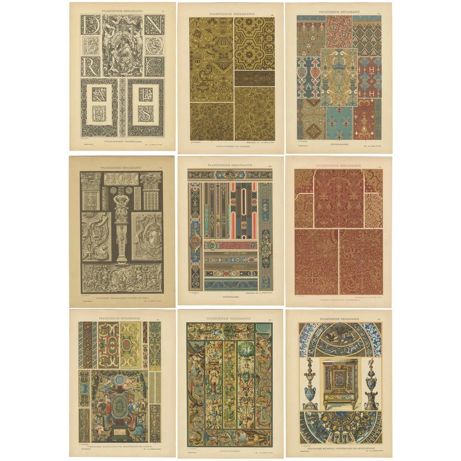 Dolmetsch, Grid of French Renaissance Artistic Designs, 1887, Print ...