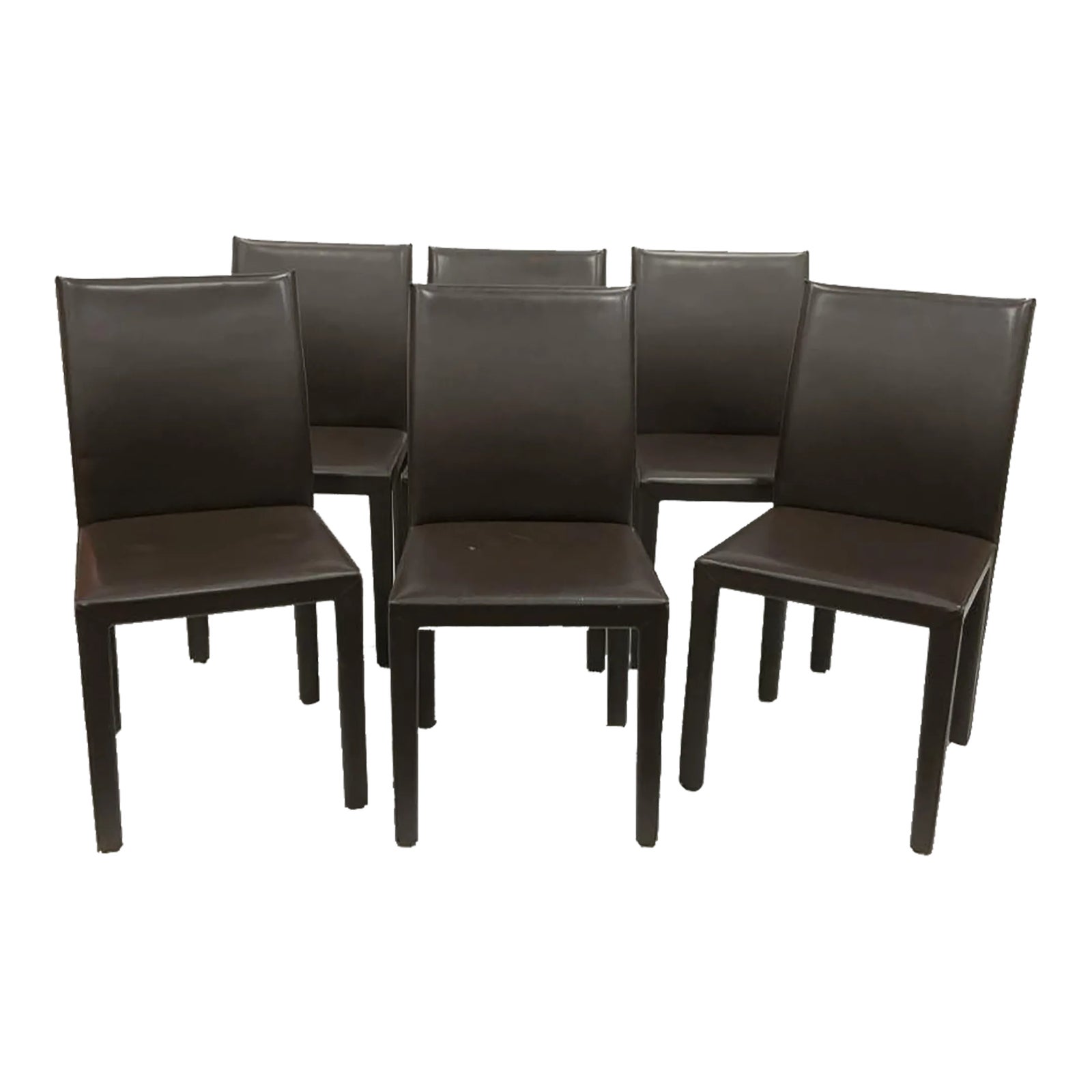 Maria Yee Brown Leather Dining Room Chairs - Set of 6 | Chairish