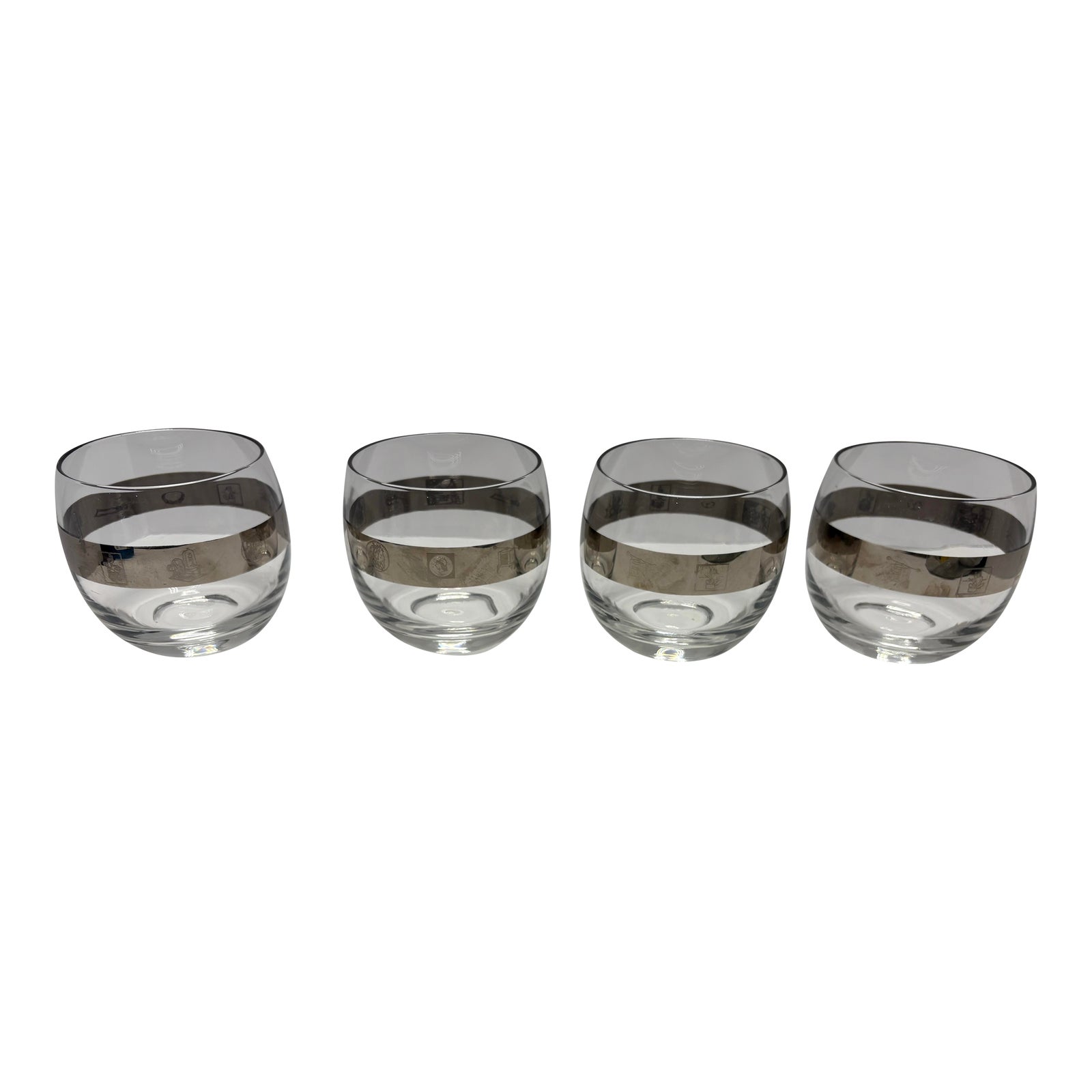 Vintage Mid Century Lowball Glasses Set of 4 | Silver Classical Band ...