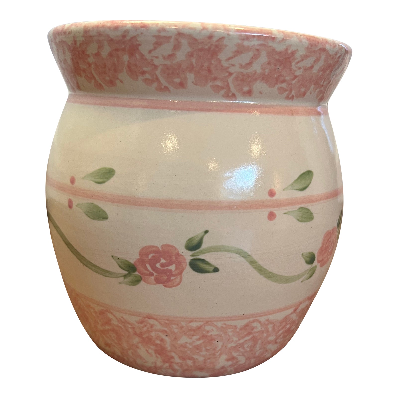 Marshall Pottery Pink Sponge-Ware Stoneware Crock | Chairish