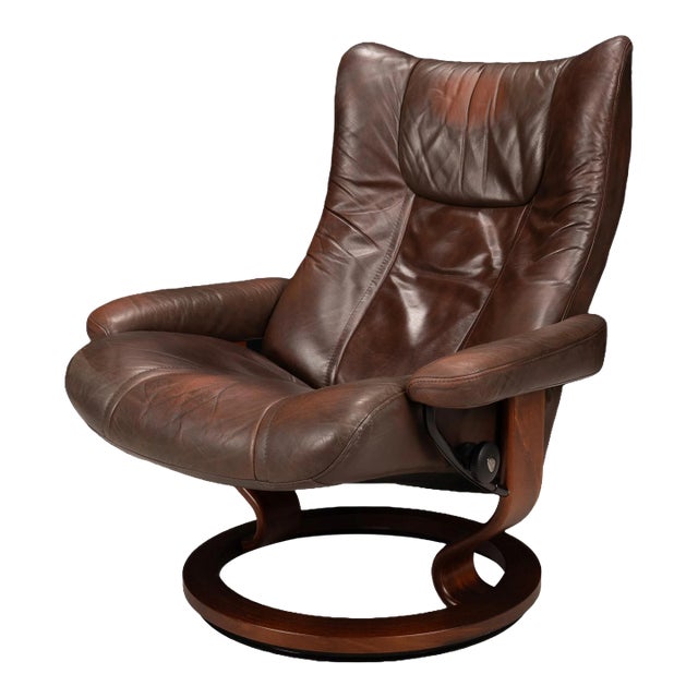 Ekornes Stressless Large Leather Swivel Recliner Chair Wing Model Brown ...