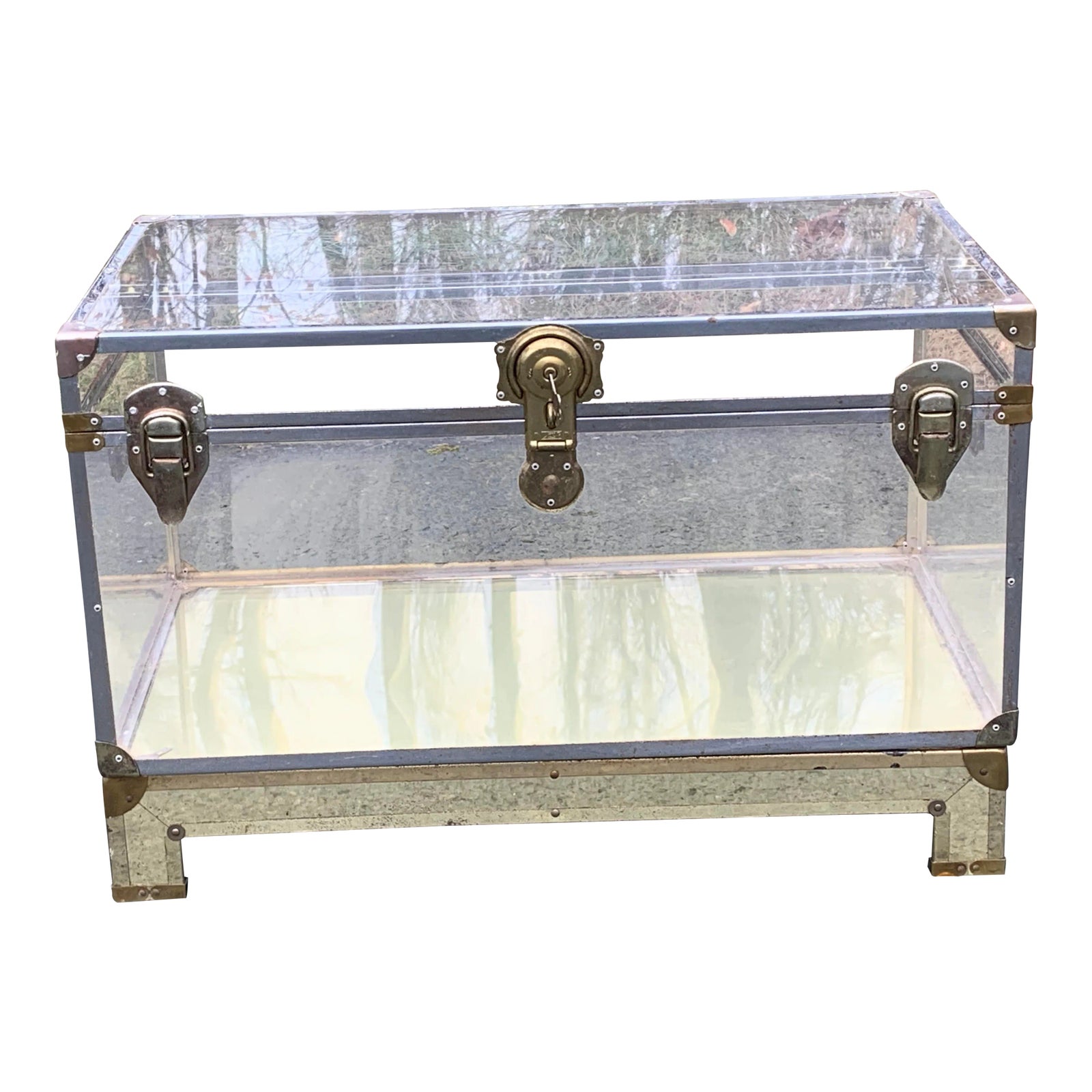 1970s Vintage Lucite & Brass Trunk With Base | Chairish