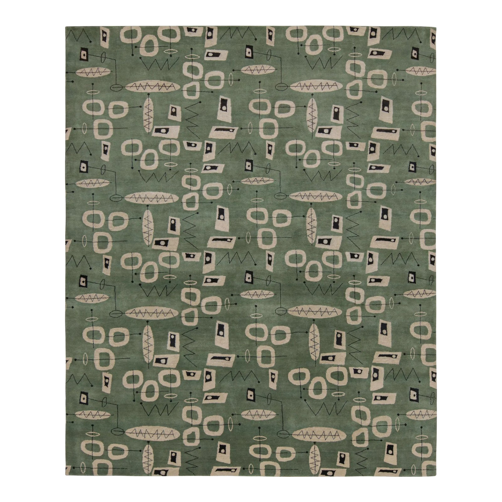 Rug & Kilim’s Mid-Century Modern Style Rug in Green With Geometric ...