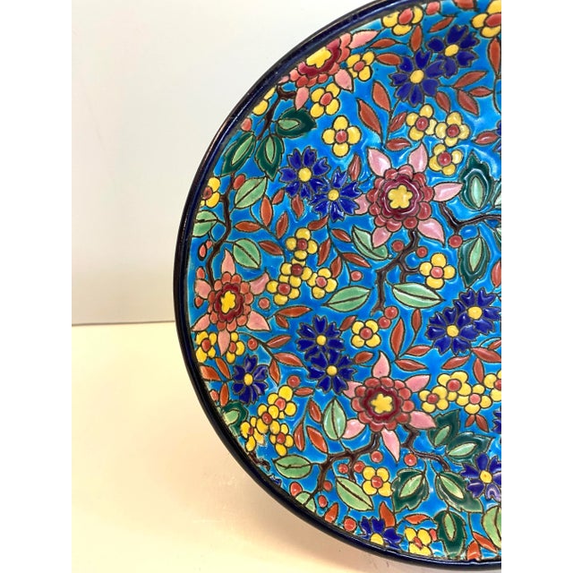 Vintage Multicolored Glazed Round Porcelain PLate Devore a La Main ...