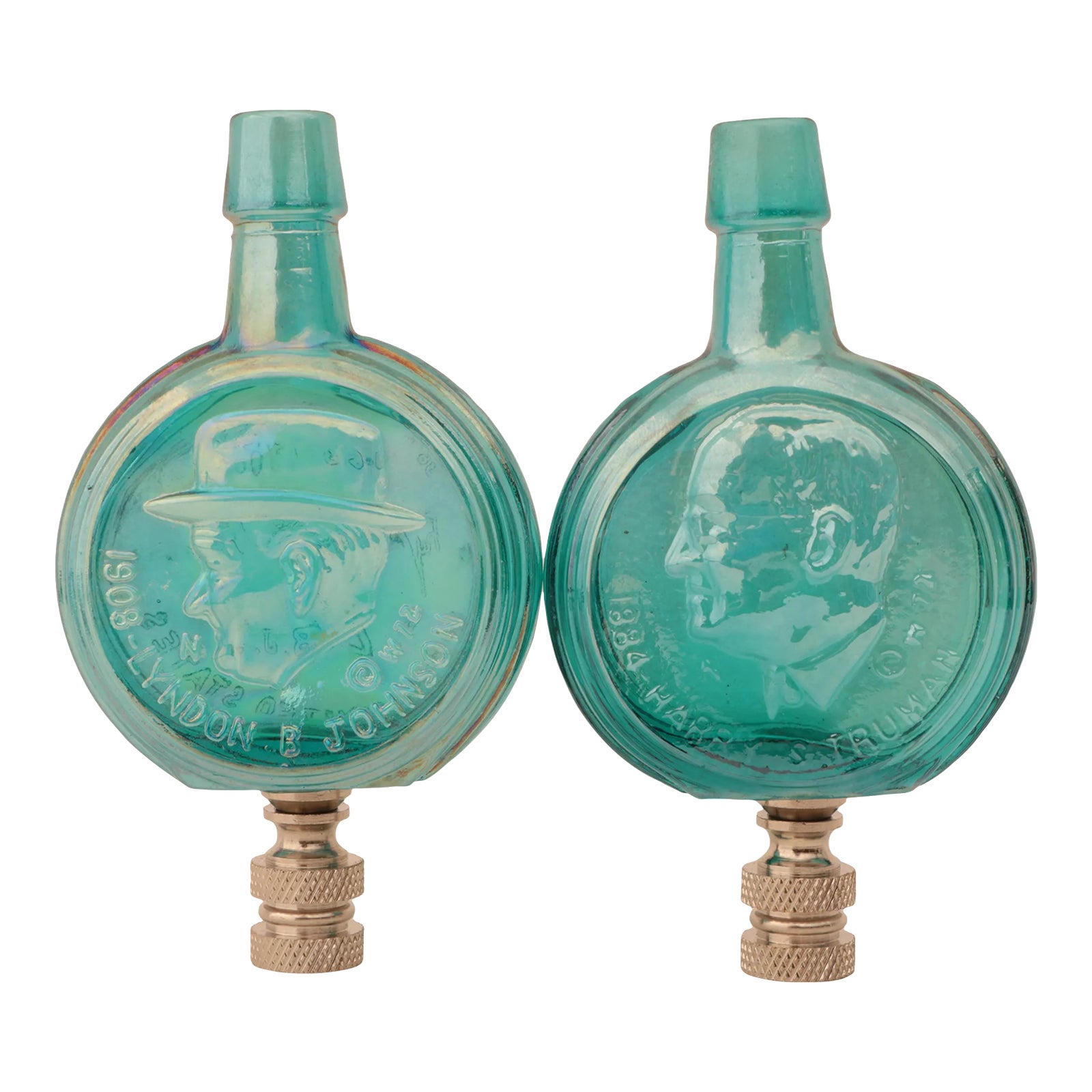 Turquoise Carnival Glass Bottle Lamp Finials - a Pair | Chairish
