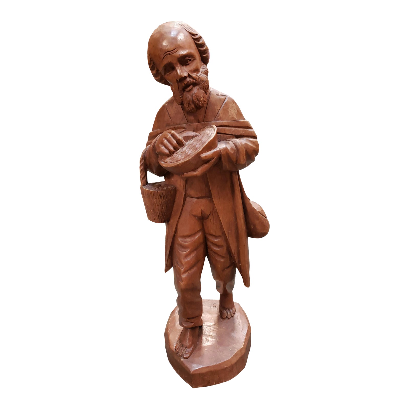 Mid 20th Century Old Wanderer Wood Carving Figurine | Chairish