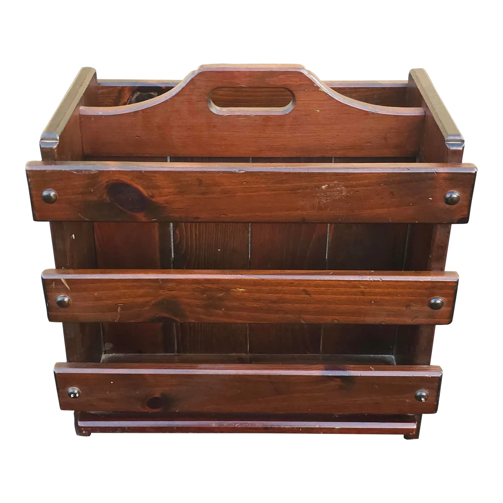 Mid-Century Old Tavern Stained Pine Magazine Rack | Chairish