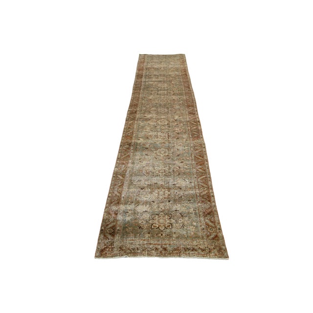 Allover Floral Antique Malayer Persian Wool Runner in Blue | Chairish