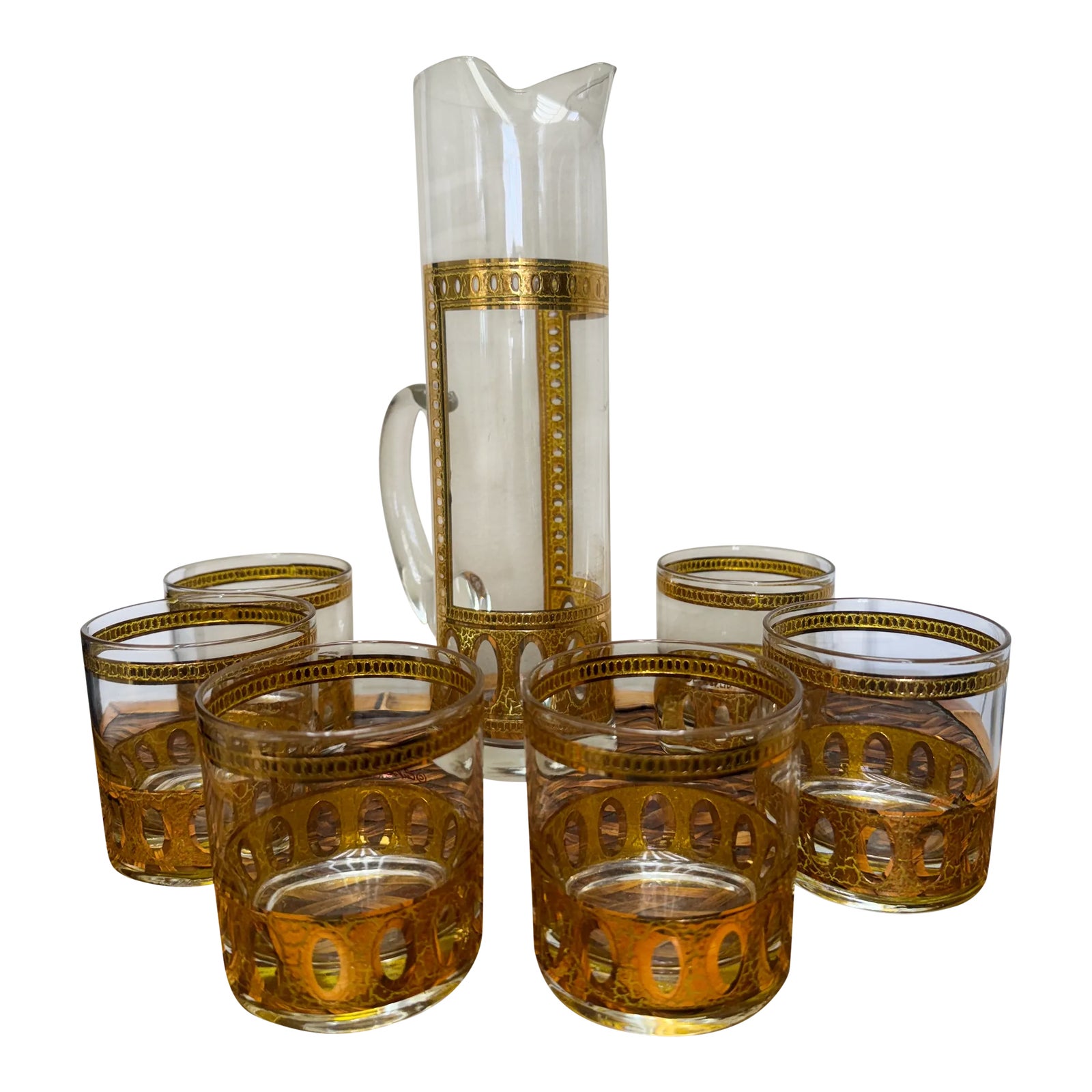 Vintage Culver Antigua Cocktail Set With Pitcher- 7 Pieces | Chairish