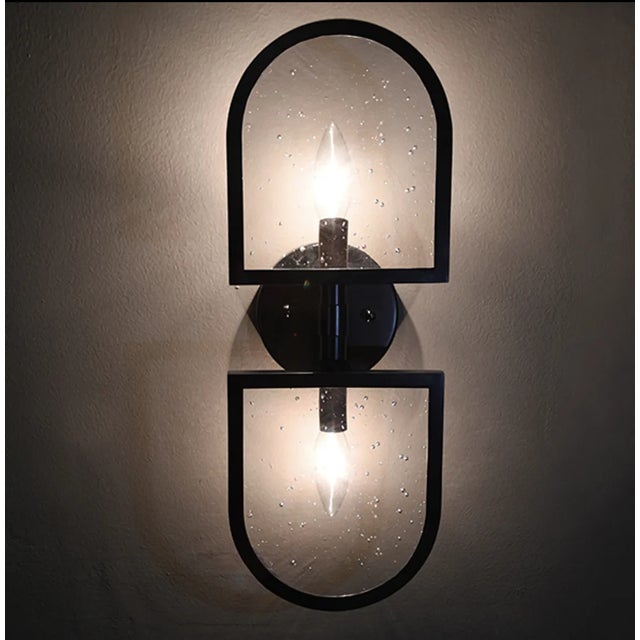 Matthew Izzo Home Dexter Seeded Glass & Black Wall Sconce | Chairish