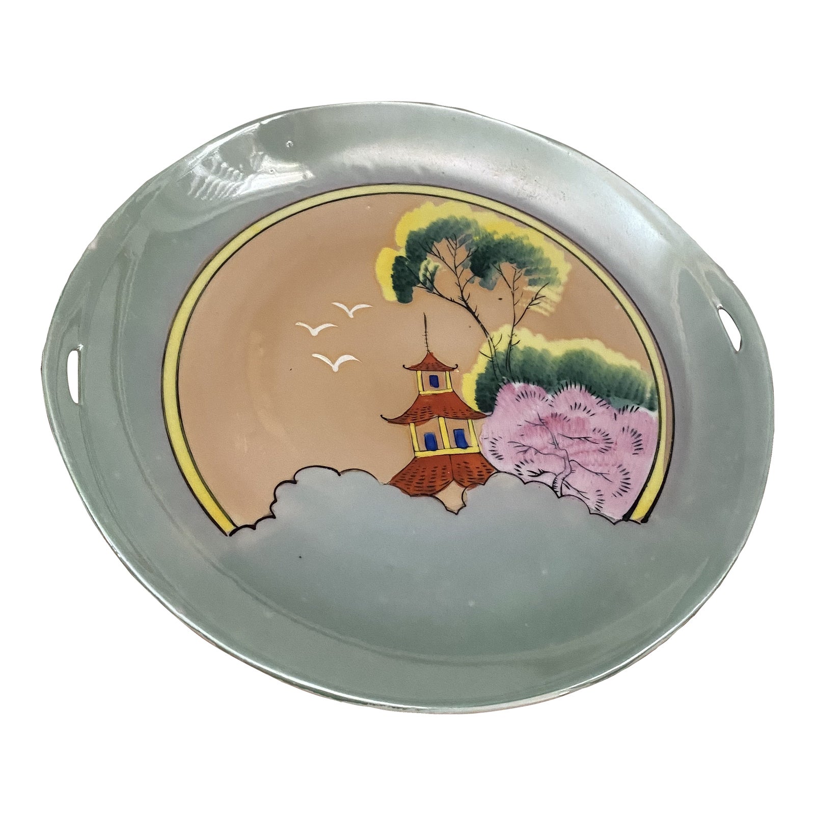 Pagoda Chinoiserie Hand Painted Plate by Trico | Chairish