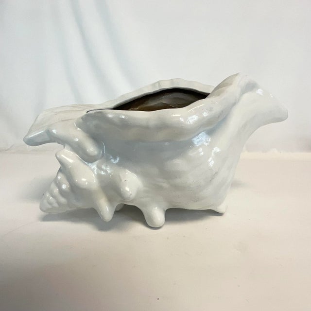 Mid-Century Coastal Chic Large Majolica Ceramic Conch Shell Planter ...
