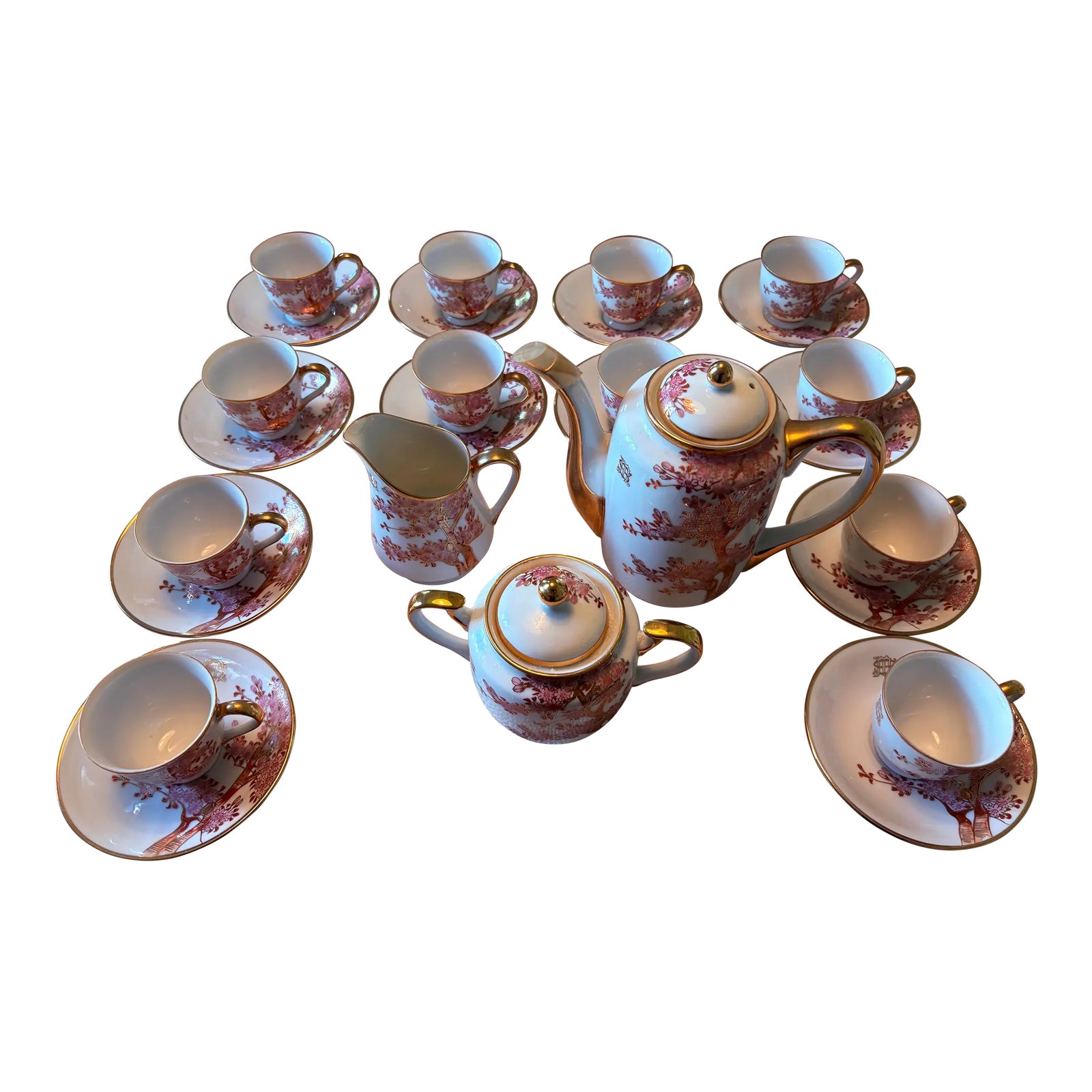 Vintage Handpainted Coffee Service Set for 12 - Featuring Gilded Cherry ...