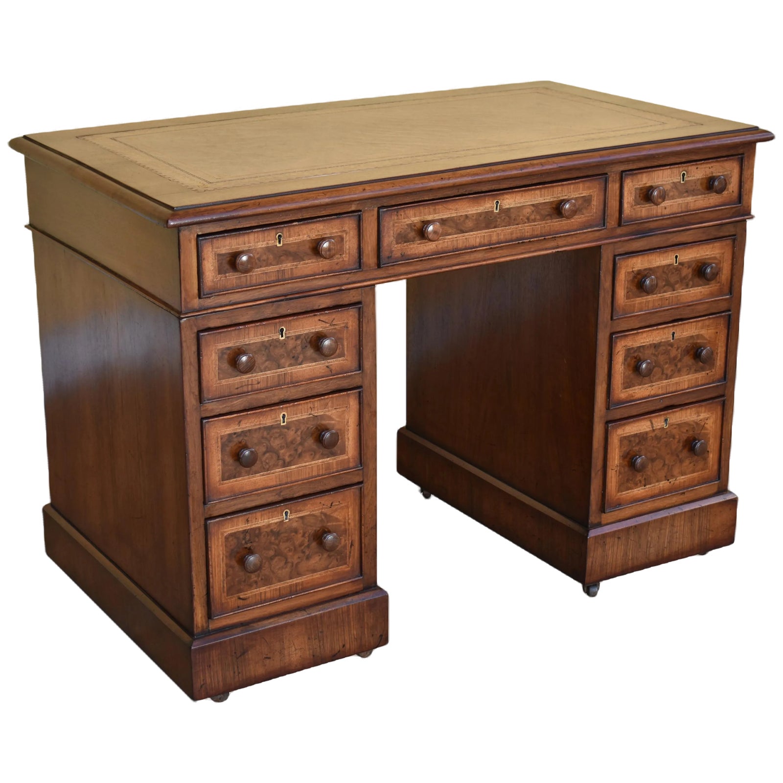 Antique English Victorian Pedestal Desk in Burr Walnut | Chairish