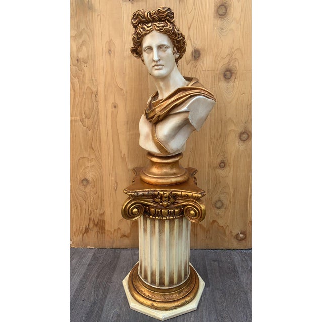 Mid 20th Century Vintage Gold Gilt Apollo Bust With Column Pedestal ...