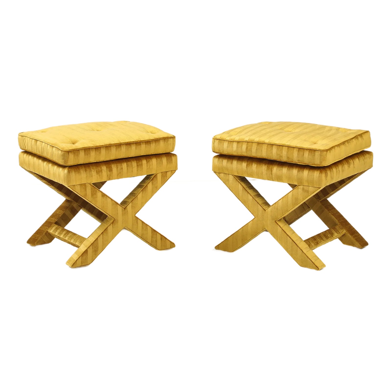 1970's X Base Ottomans in Velvet Upholstery Attributed to Milo Baughman ...