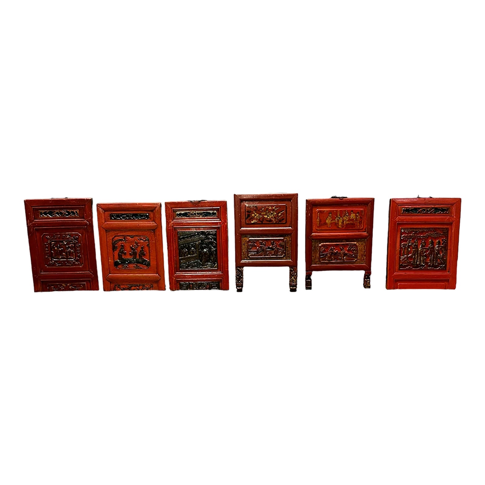 19th Century Chinese Carved Wood Red Laquer Decorative Architectural ...