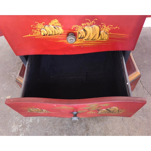 Red Chinese Jewelry Chest of Drawers Storage | Chairish