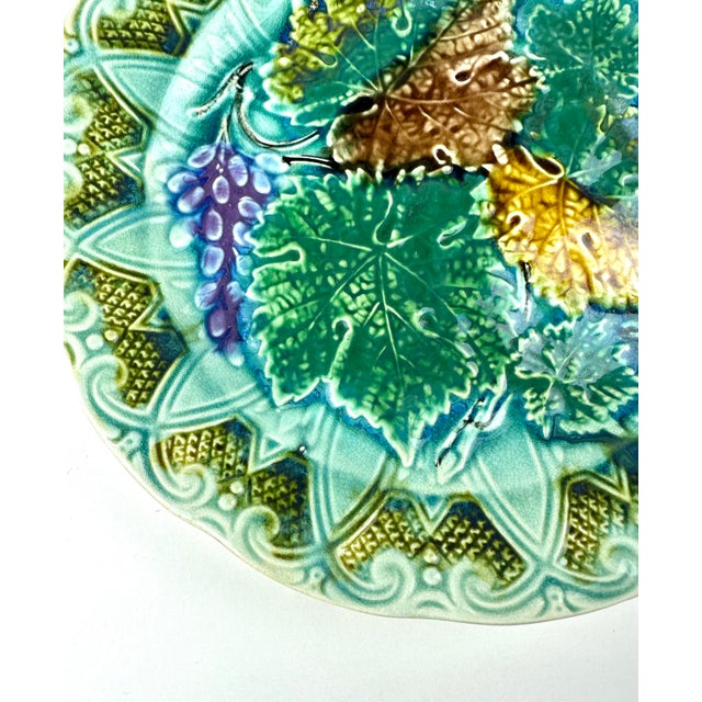 French Majolica Leaves & Grapes Plate Onnaing, Circa 1900 | Chairish