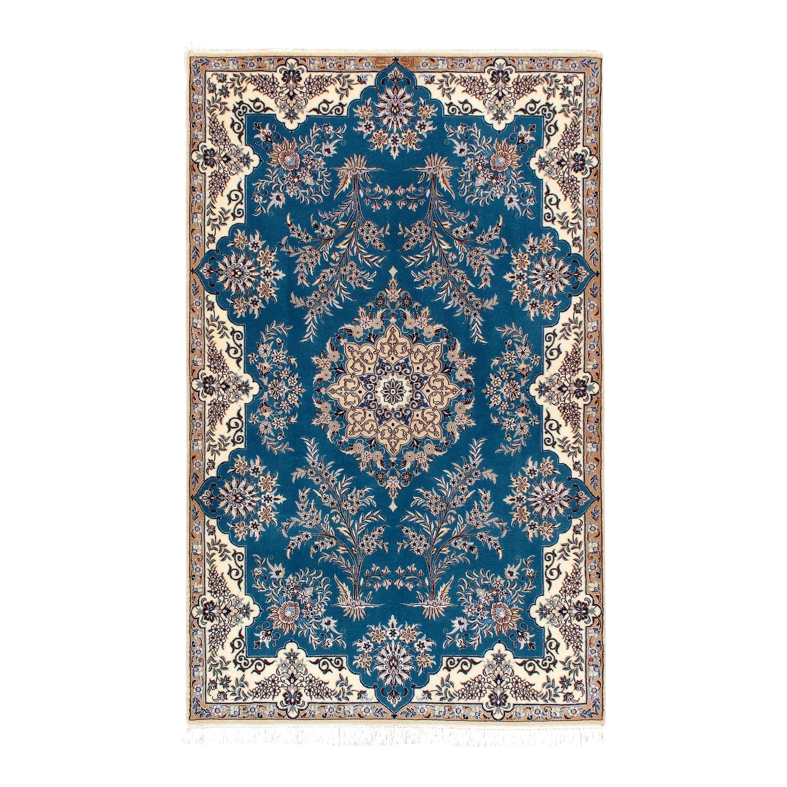 2020s Light Blue Persian Nain Silk & Wool | Chairish