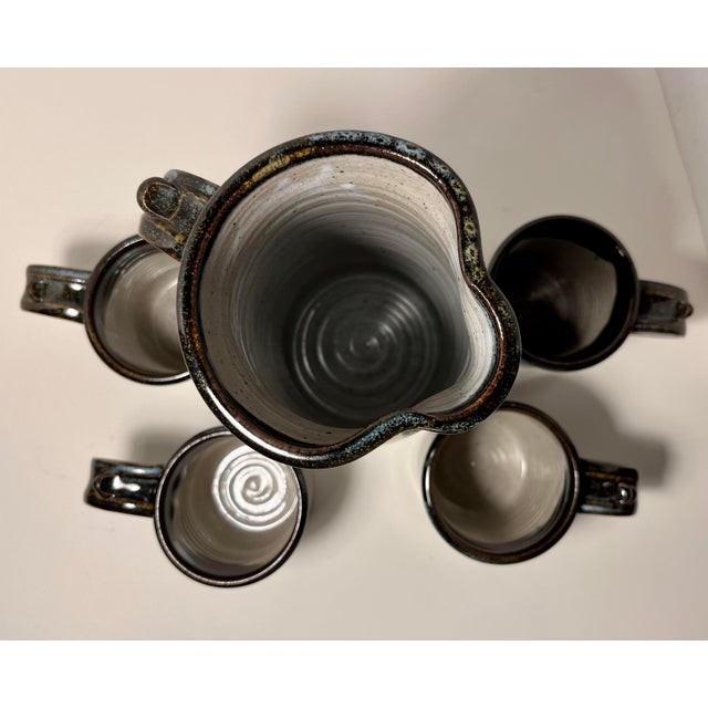 1980s Mel Cornshucker Art Studio Cherokee Pottery Pitcher and Four Cups ...