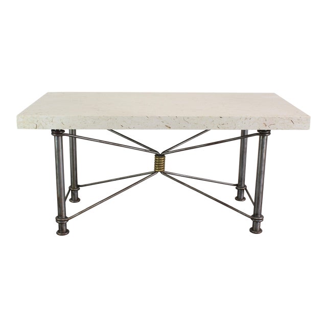 Vintage Wrought Iron and Stone Top Desk | Chairish