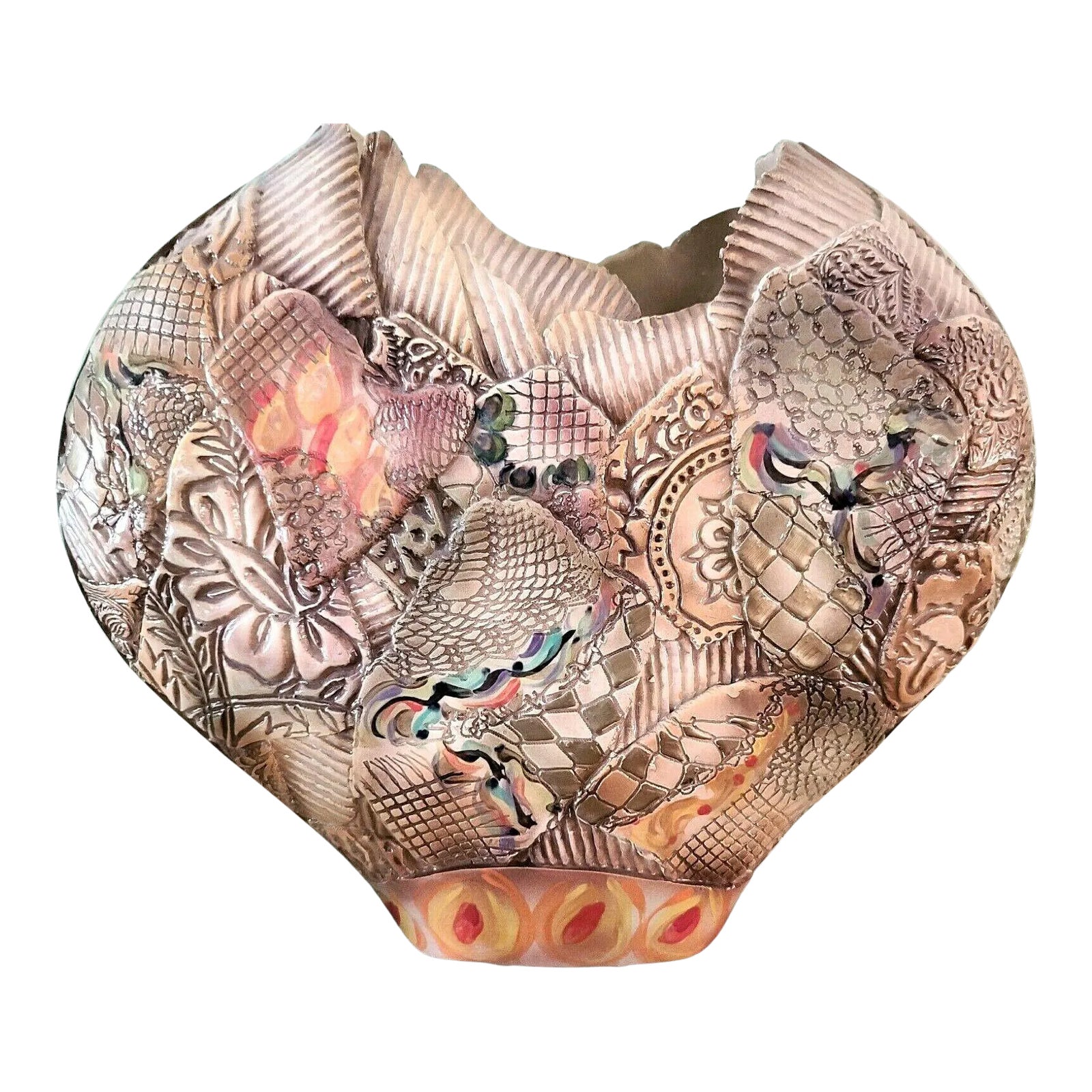 Large Gail Markiewicz Ceramic Patchwork Heart Vase Studio Art Pottery ...