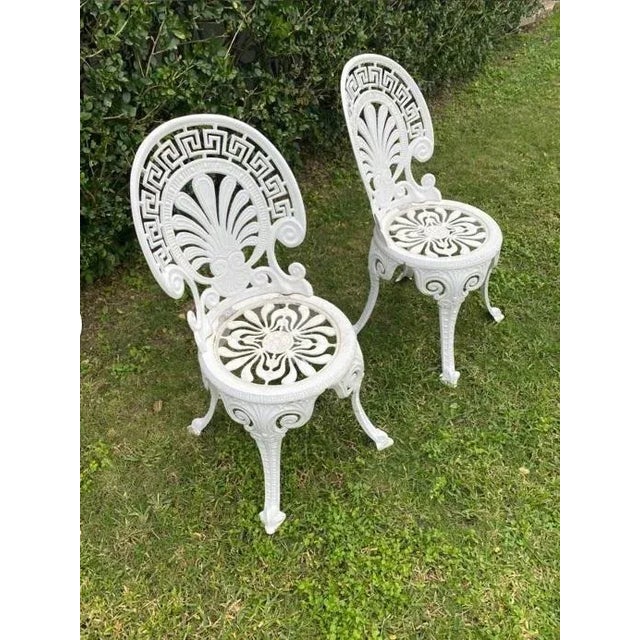 Vintage Greek Key Cast Aluminum Garden Patio Table & 2 Chairs | Chairish