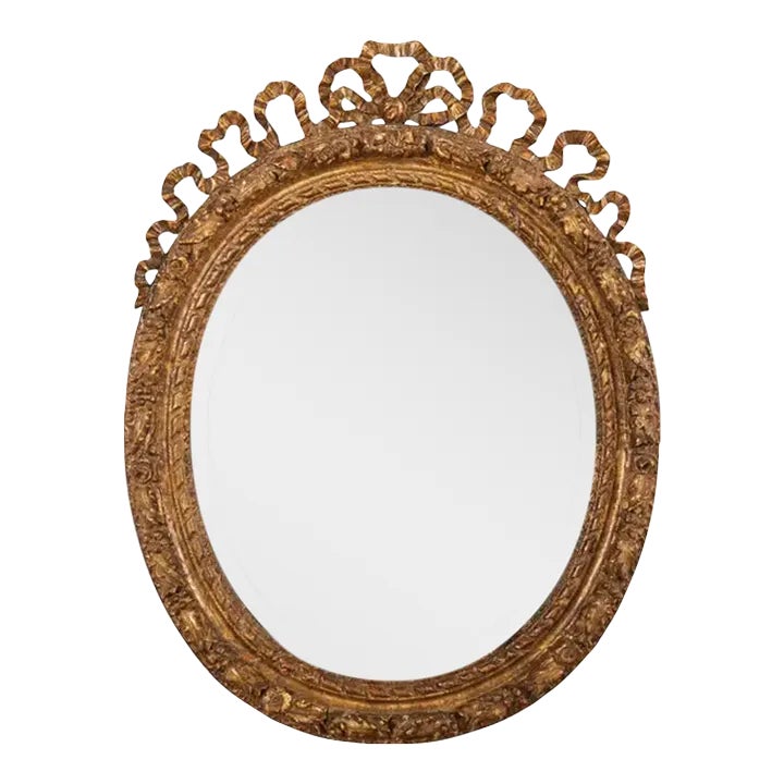 Louis XVI Baroque Style Oval Ribbon Swag Wall Mirror | Chairish
