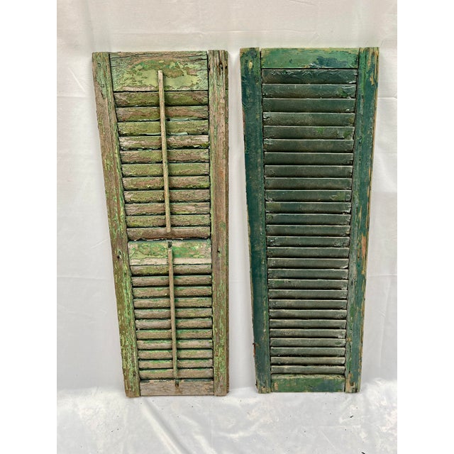 Vintage French Painted Louvered Shutters - a Pair | Chairish