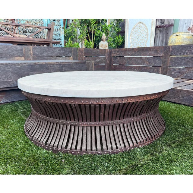 White Marble & Iron Hourglass Coffee Table | Chairish