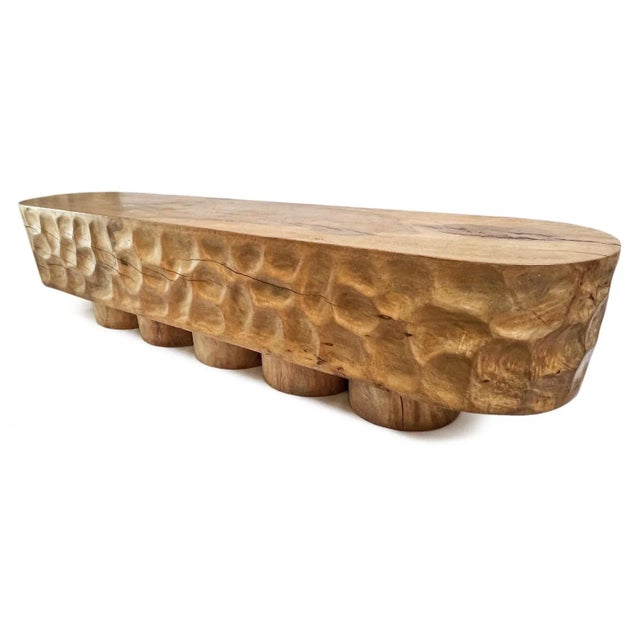 Katanga Wood Dimple Bench | Chairish