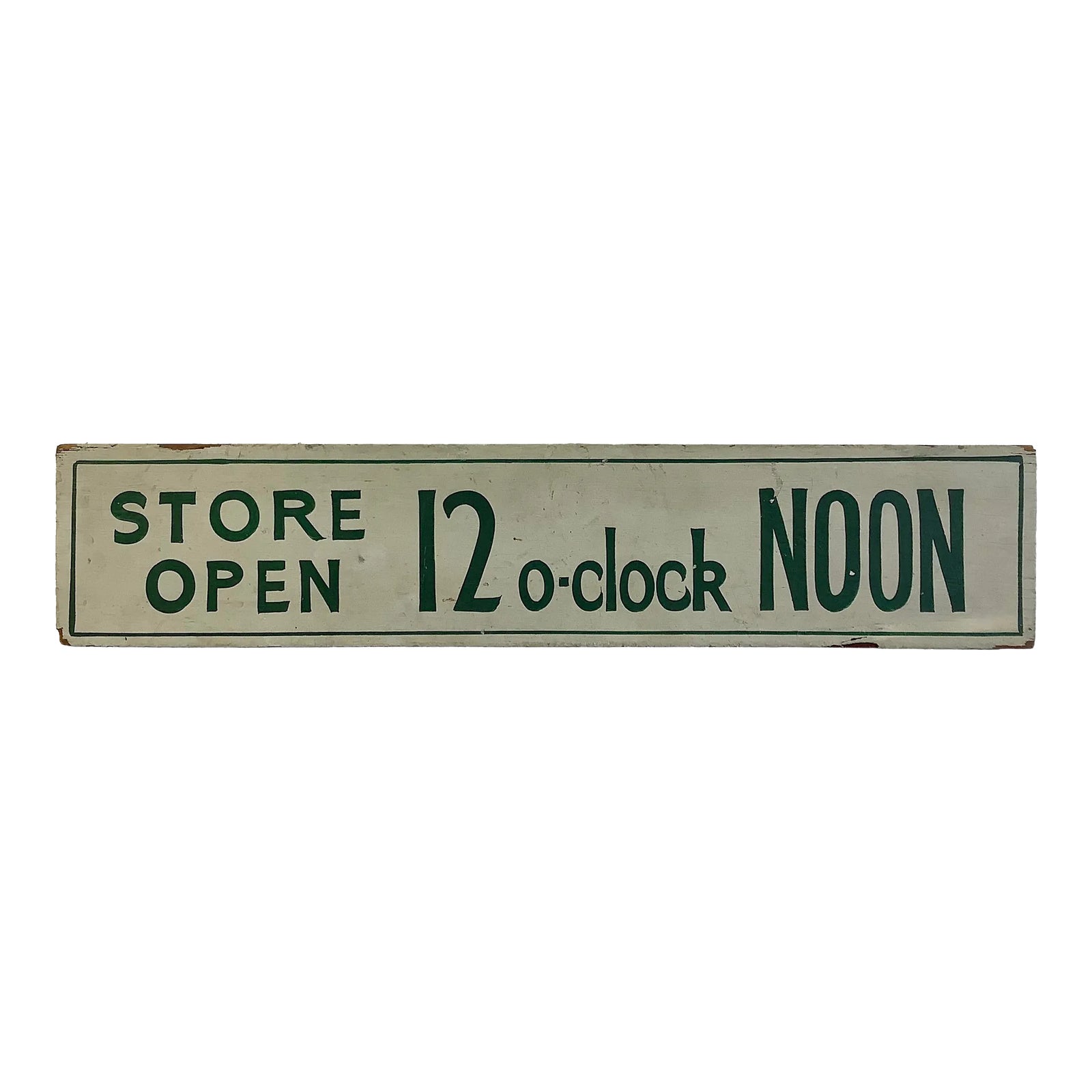 Vintage Green and White Wood Store Open 12 O-Clock Noon Sign | Chairish