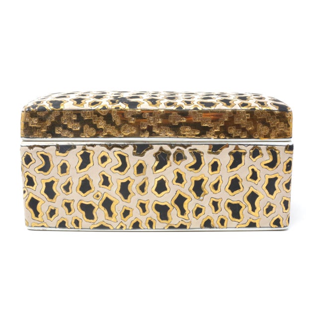 Vintage Hand-Painted Ceramic Gold Leopard Cheetah Pattern Lidded Box ...