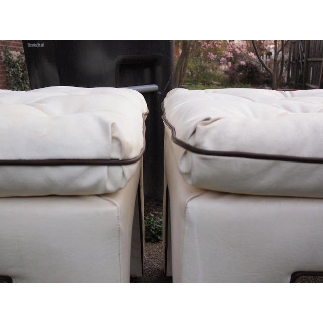 Vintage Cream Ivory Off-White Leather-Wrapped Ottomans Stools with ...