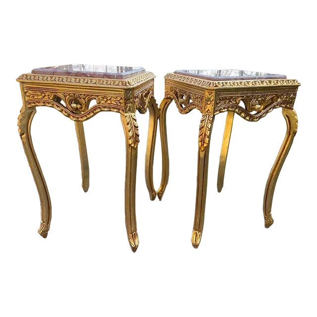 1990s French Louis XVI Baroque Rococo Side Tables: Beech With Pink ...