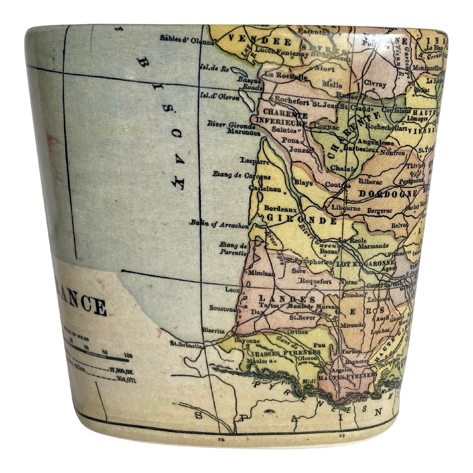Vintage Ceramic Map of France Oblong Vase by 3-G Imports | Chairish