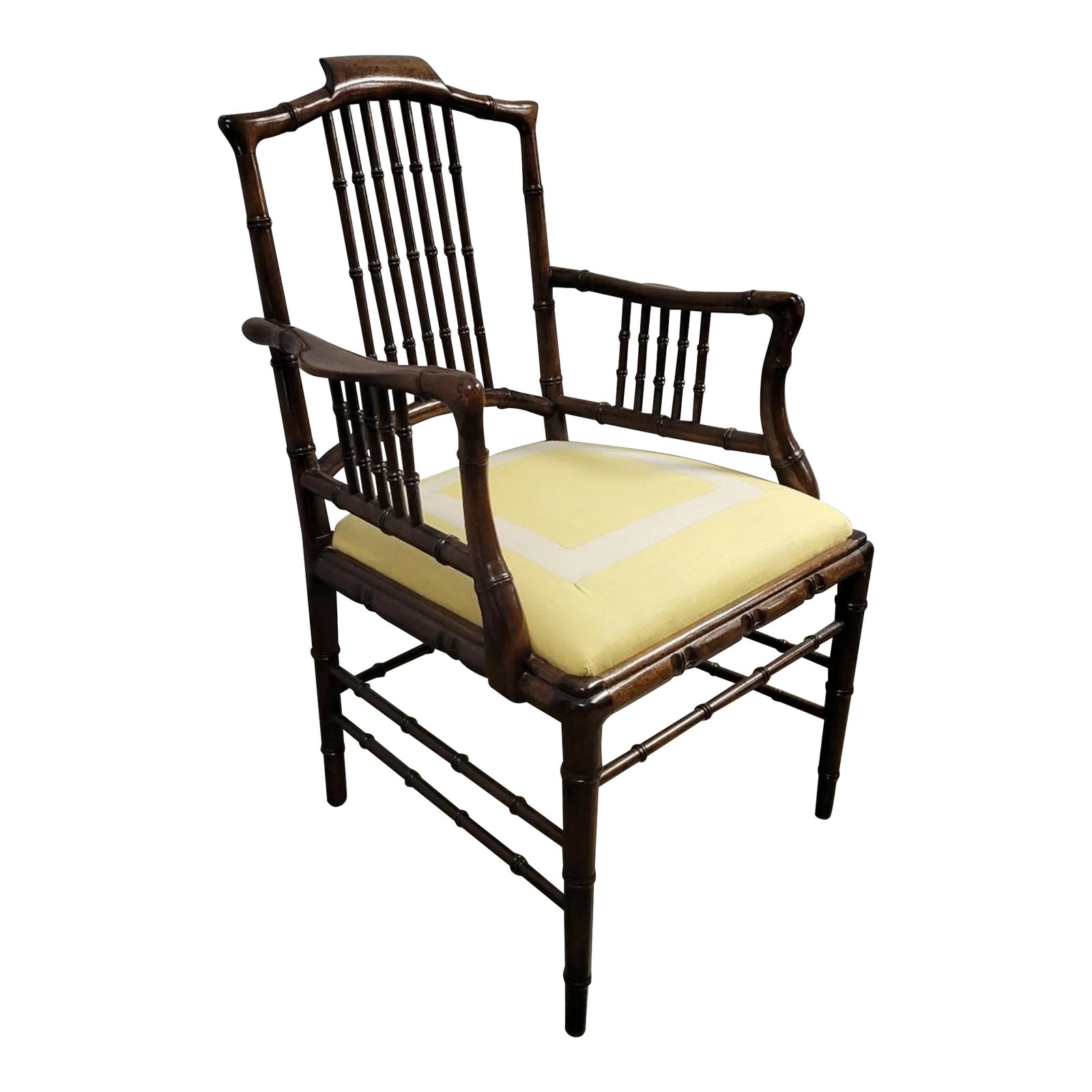 Traditional 20th C Baker Walnut Faux Bamboo Arm Chair | Chairish