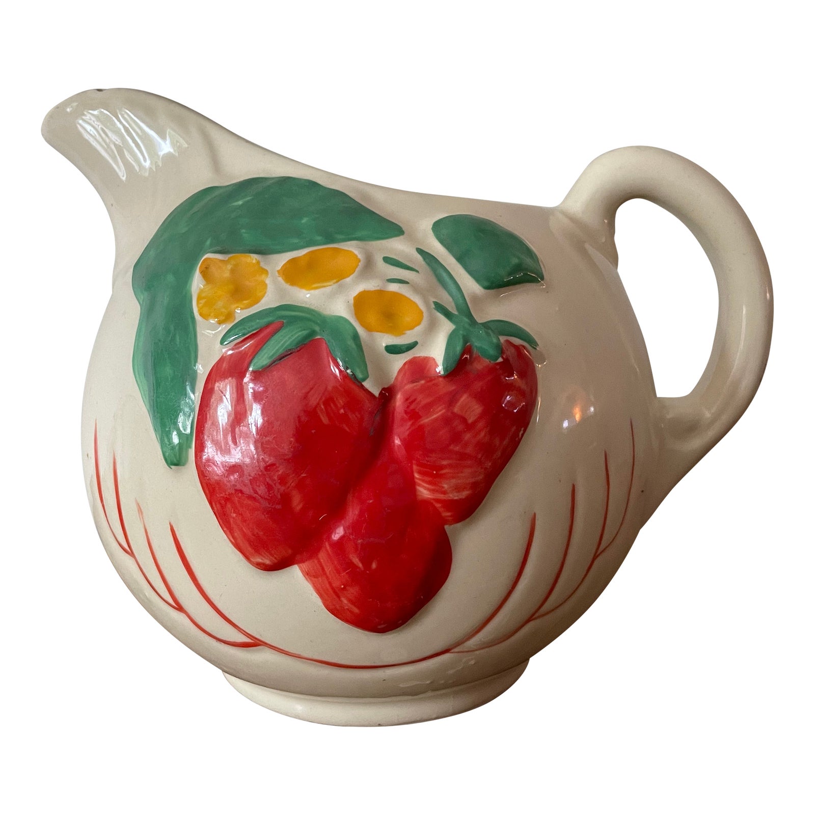 1940s American Bisque Strawberry Ball Pitcher | Chairish