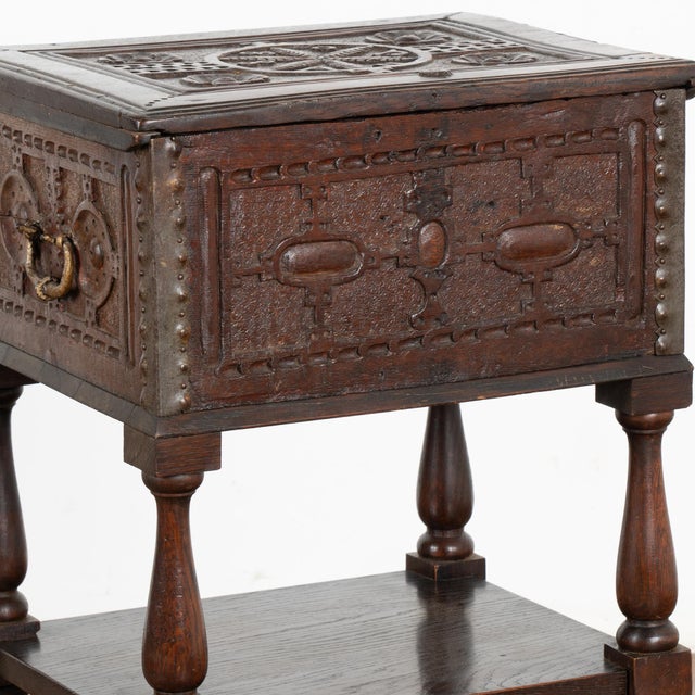 Small Baroque Carved Chest on Stand Side Table, Dated 1688 | Chairish