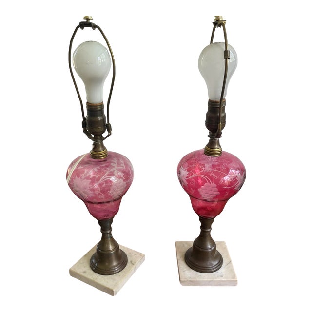 Antique Late 19th Century Cranberry Glass Ruby Cut to Clear Electrified ...