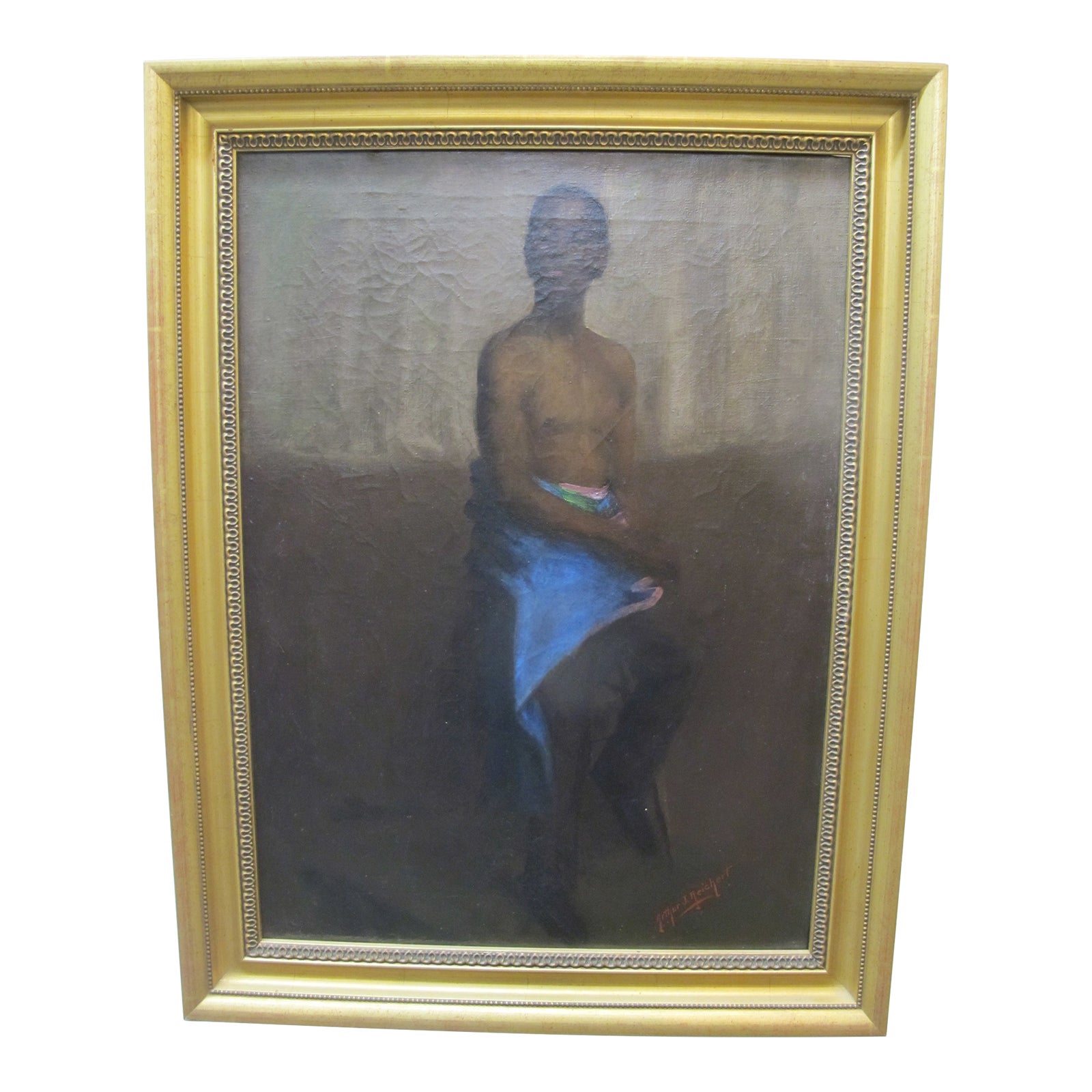 Arthur Reichert Signed Vintage Poc Black Man Portrait Art Framed ...